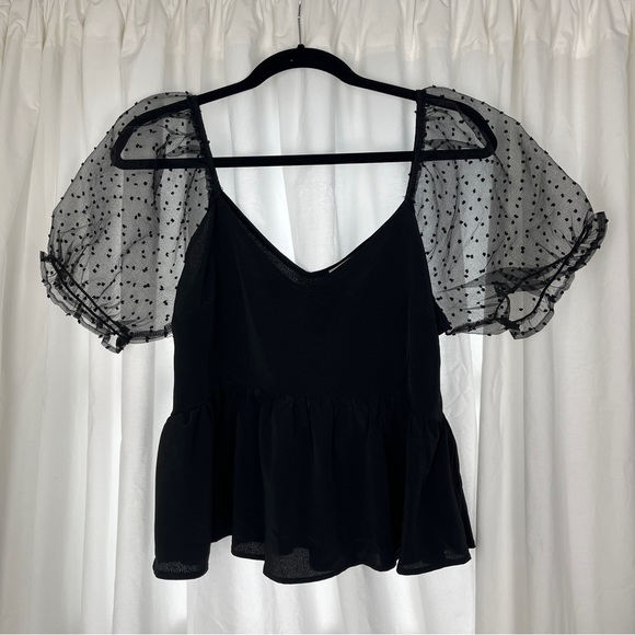 miami | Tops | Cocktail Pendulum Top W Puff Swiss Dot Sleeves | Poshmark